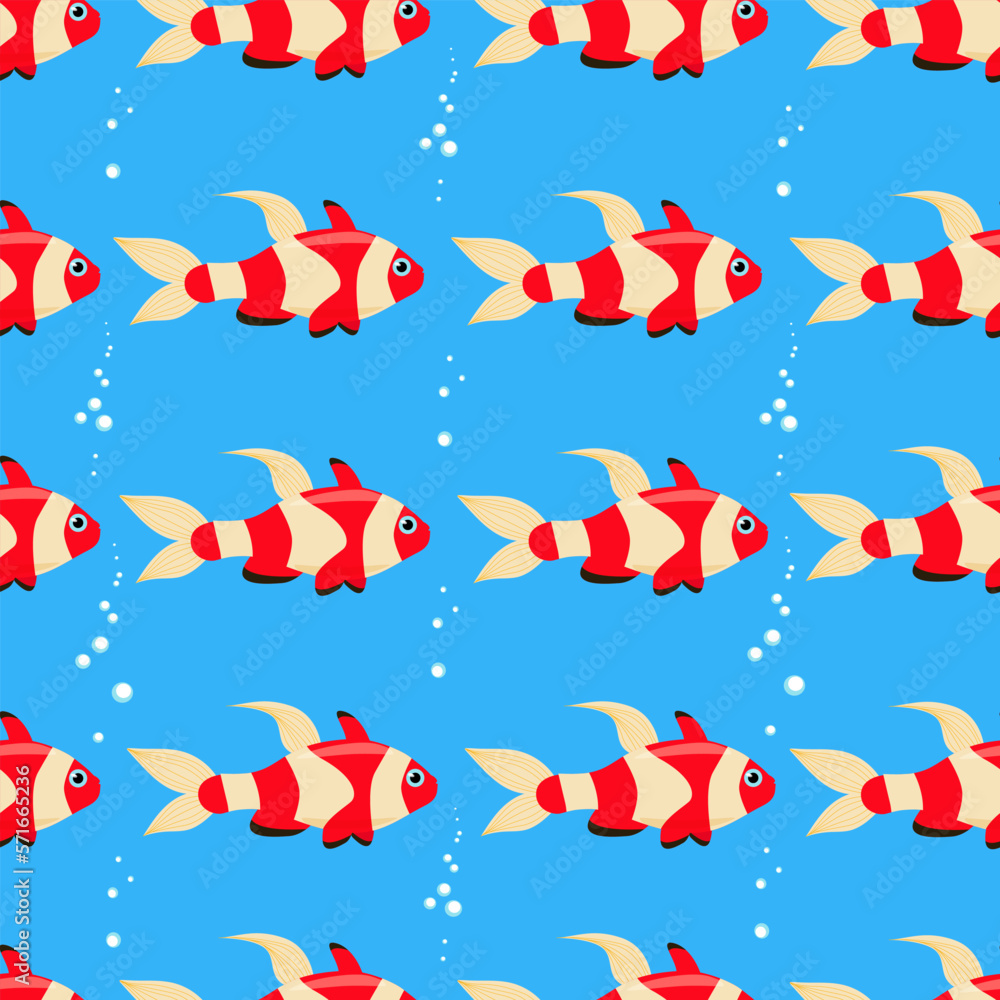 Exotic bright fish seamless pattern. Vector marine fish in flat style ...