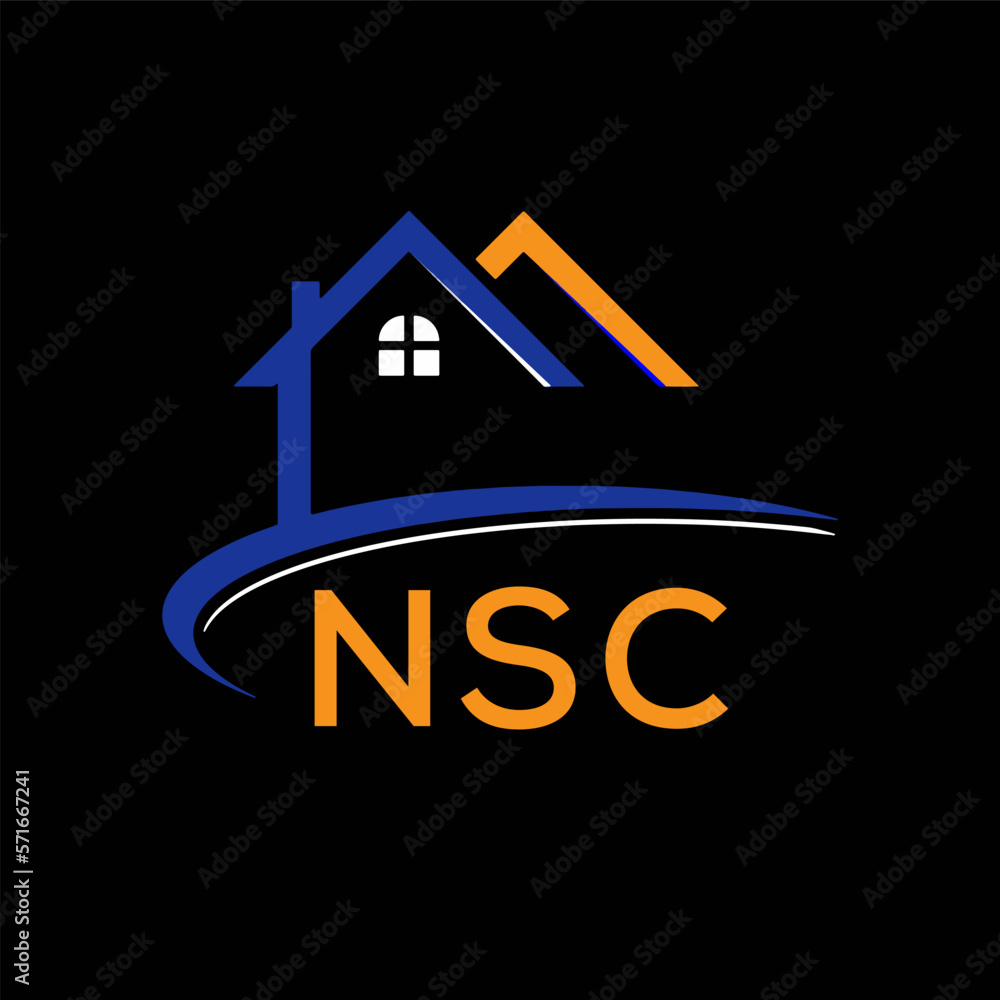 NSC house logo, letter logo. NSC blue image on black background and ...