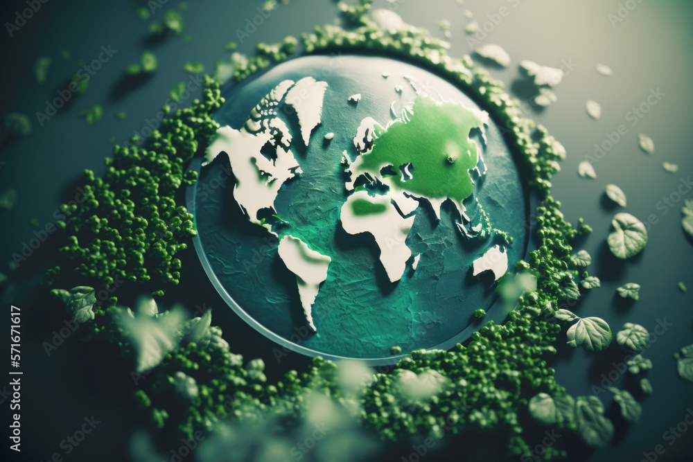 World Map of a green planet , Earth Day or Environment day. generative ...