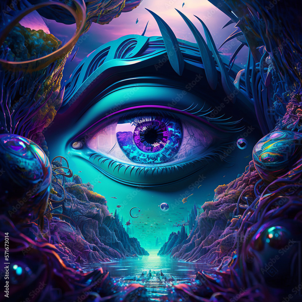 psychedelic trippy world, aliens world, ai generated art, generative ai Stock Illustration ...