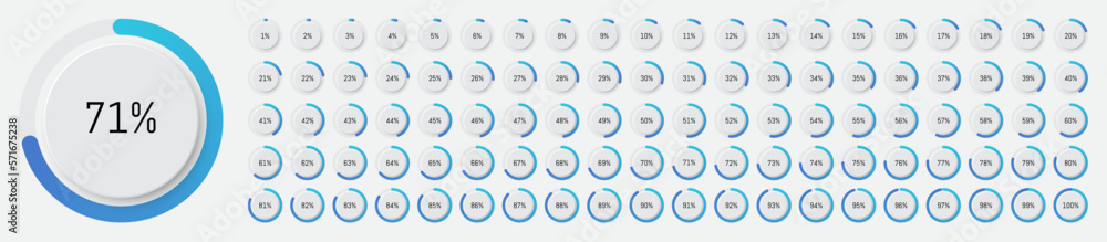 Percentage diagram 3D icons. Pie chart. Progression from 1 to 100 ...