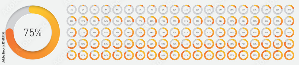 Percentage diagram 3D icons. Pie chart. Progression from 1 to 100 ...