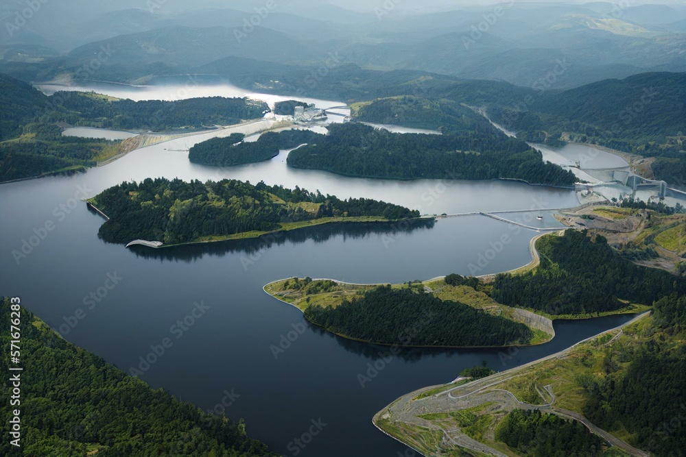 Ilustração do Stock: The Solina Dam aerial view, largest dam in Poland ...