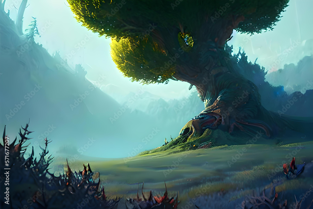 Epic fantasy Tree for card game art.Generative AI Stock Illustration ...