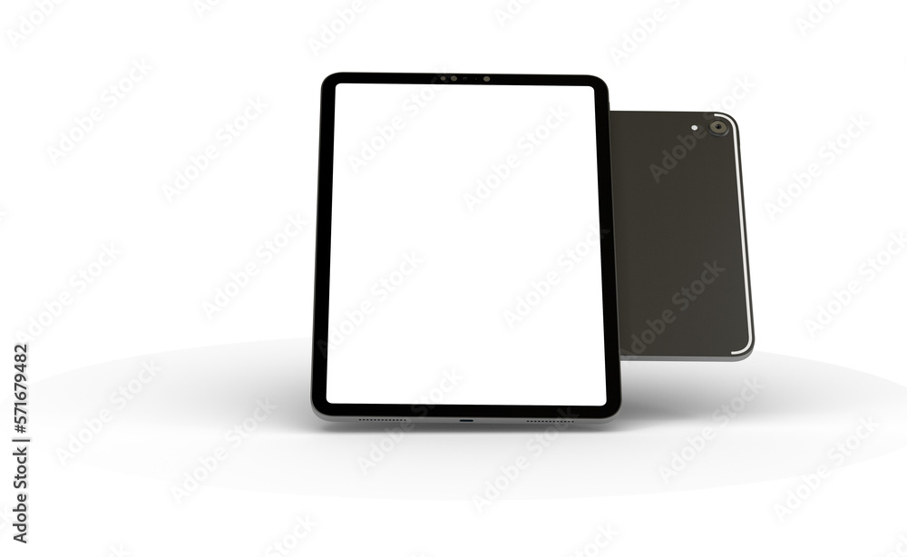 Blank screen realistic tablet frame, rotated position, side view, top ...