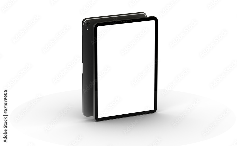 Blank screen realistic tablet frame, rotated position, side view, top ...