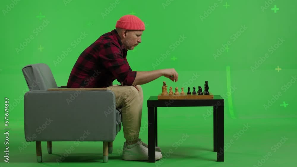 chess player playing chess with an imaginary or virtual opponent on the ...