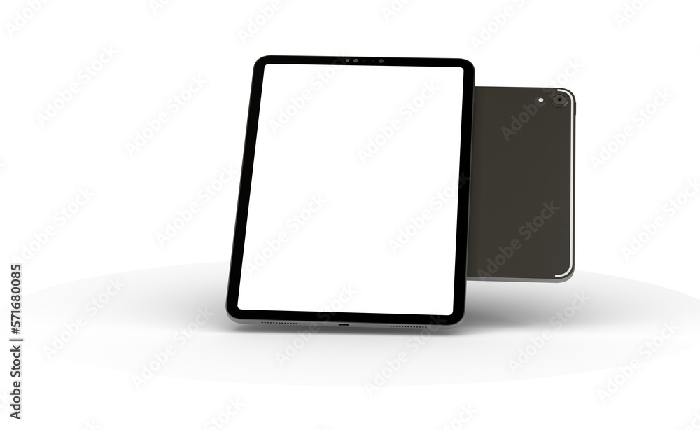 Blank screen realistic tablet frame, rotated position, side view, top ...