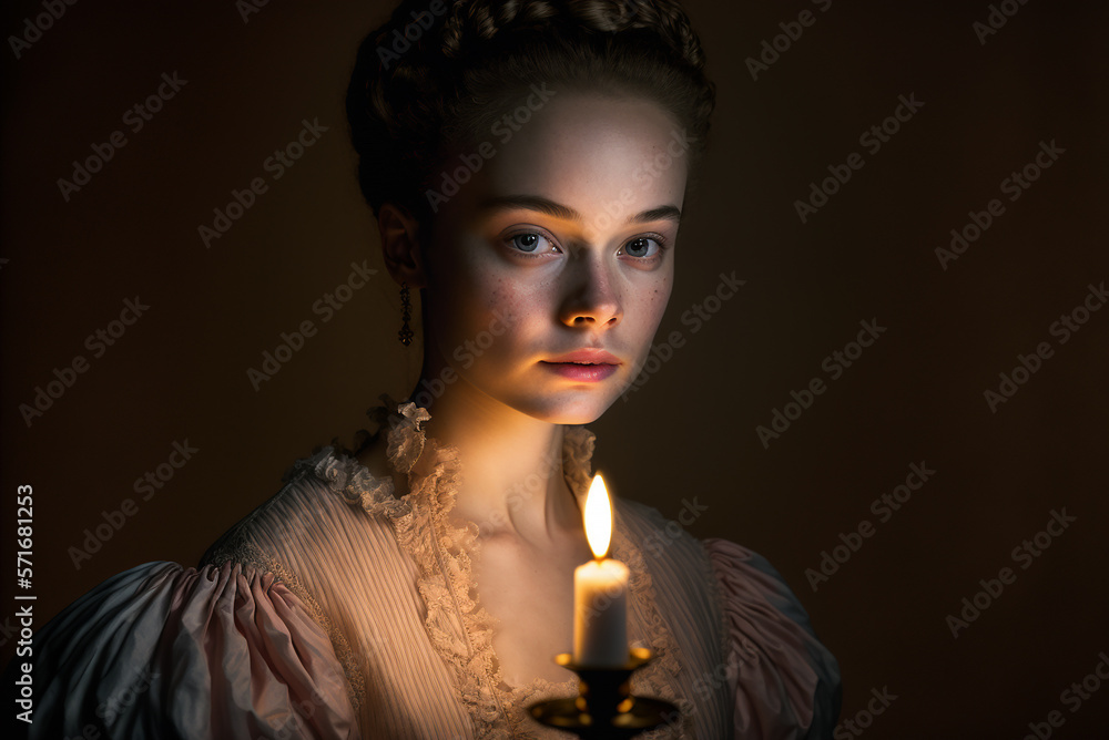 candlelight portrait of a young french noblewoman rococo gown, light ...