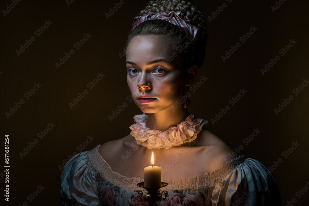 candlelight portrait of a young french noblewoman rococo gown, light ...