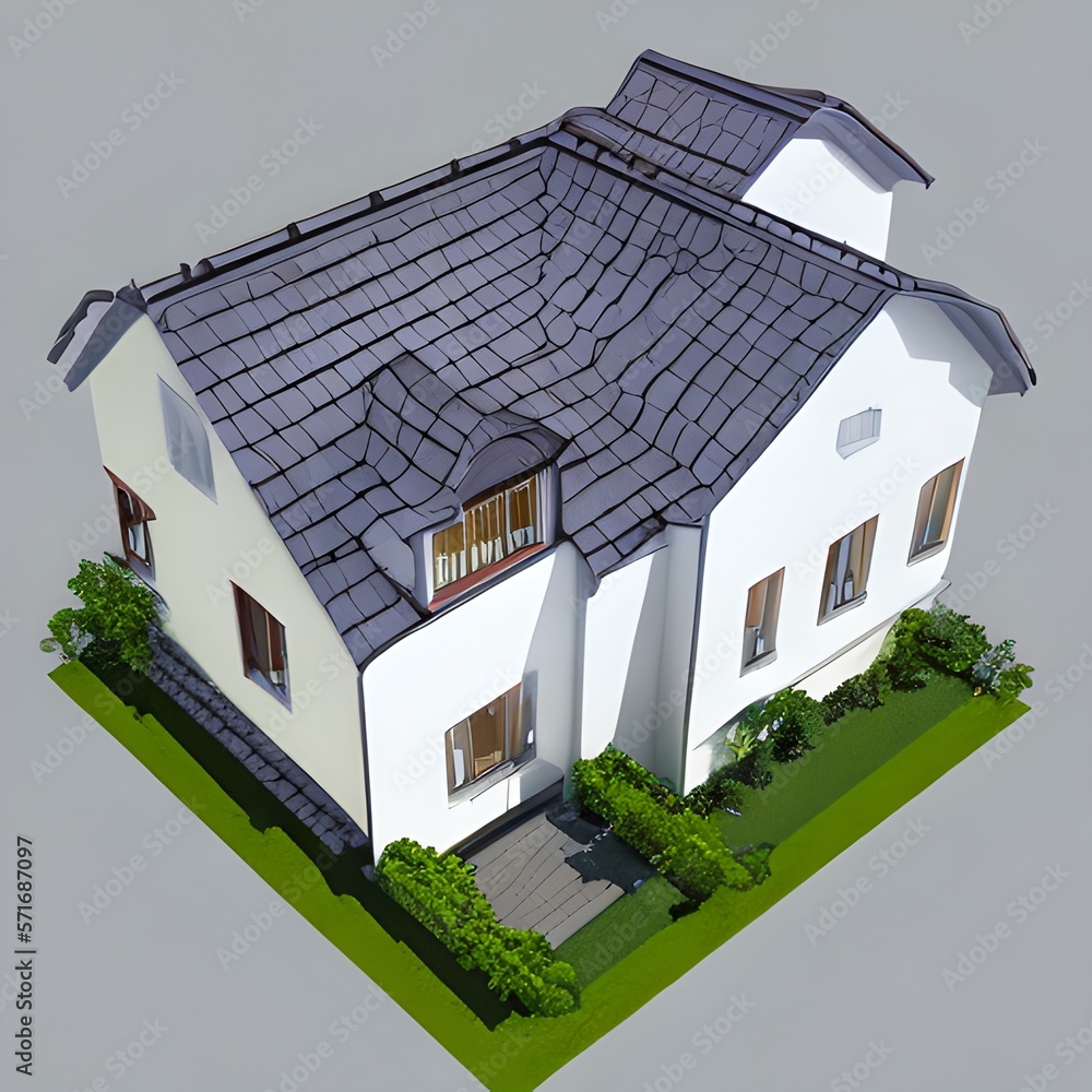 3D model of the family house, detached house, comfortable living ai ...