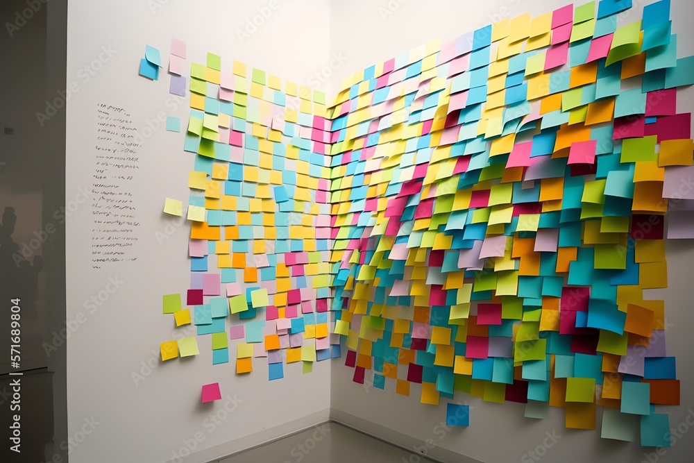 Planning. Sticky notes on the wall. Business planning. Generative AI ...