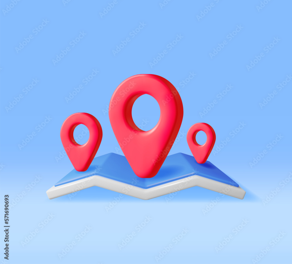 3D Folded Paper City Suburban Map with Location Pin Isolated. Render ...