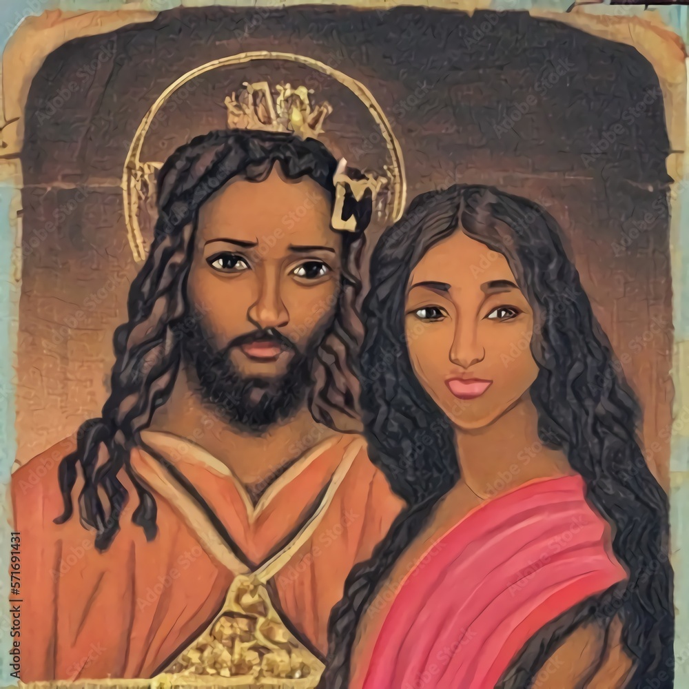 Jesus and Mary Magdalene couple with long locks illustration Stock ...