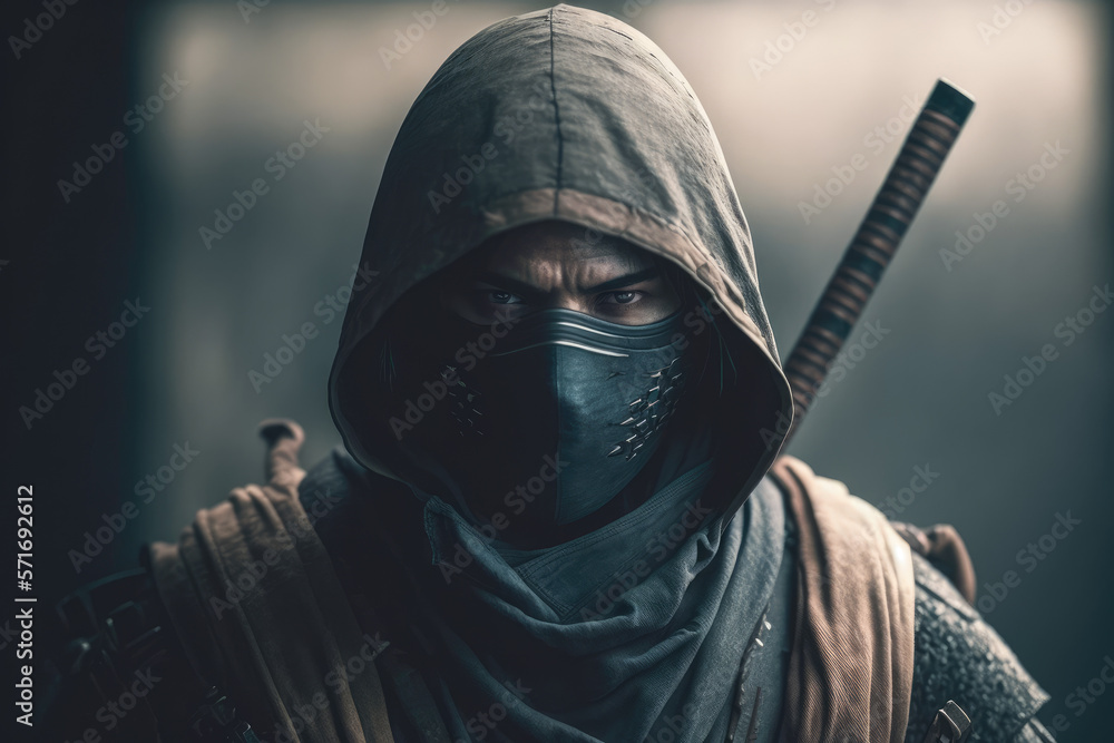 Ninja portrait, masked warrior concept art, assasin, stealth character ...
