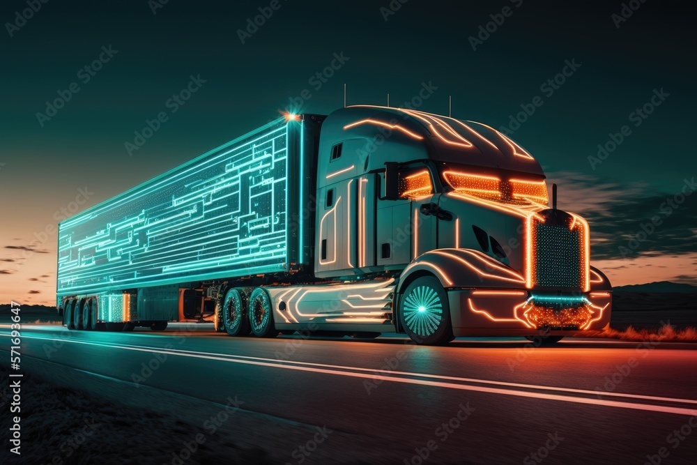 Futuristic Technology Concept: Autonomous Semi Truck with Cargo Trailer ... Futuristic Technology Concept: Autonomous Semi Truck with Cargo Trailer ...