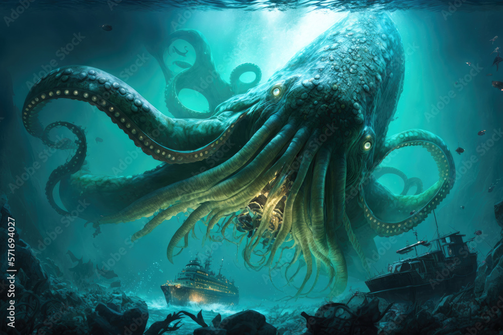 Kraken, a giant sea monster, Generative AI Stock Illustration | Adobe Stock