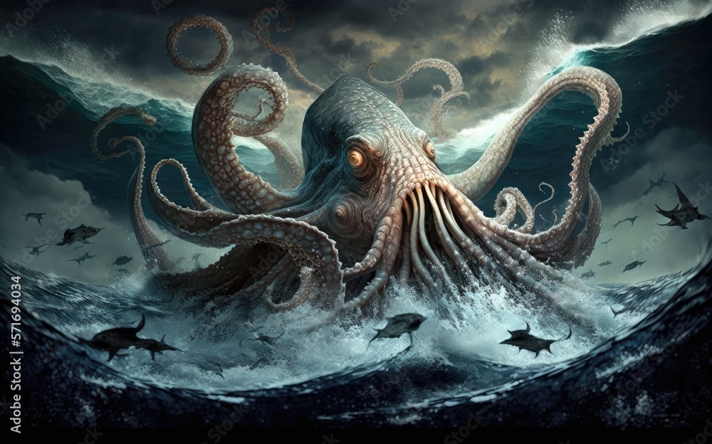 Kraken, a giant sea monster, Generative AI Stock Illustration | Adobe Stock