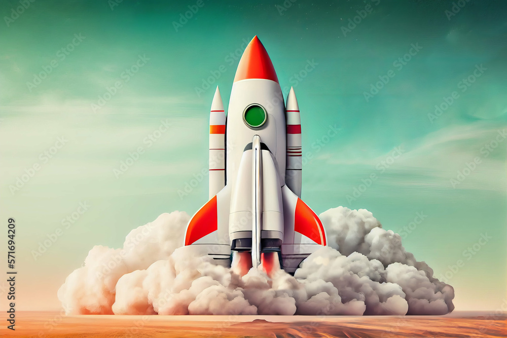 Space rocket taking off the ground concept illustration. Startup ...