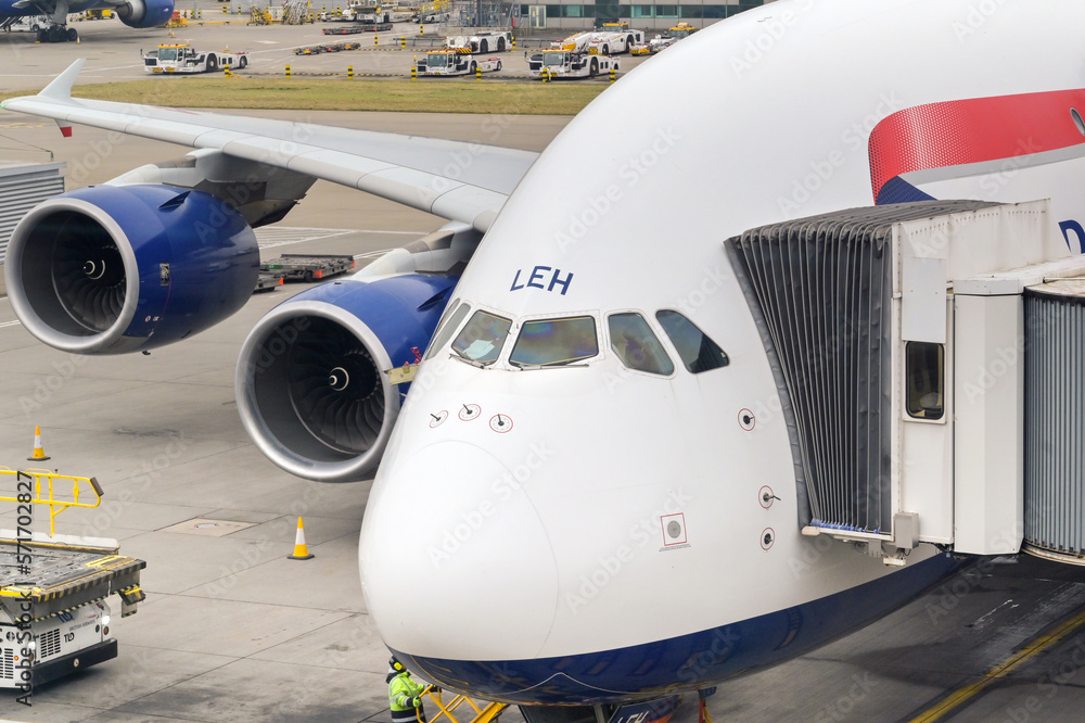 London, United Kingdom - February 2023: British Airways Airbus A380 jet ...