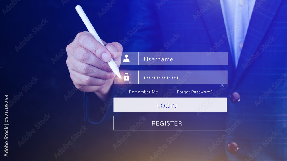 Foto de cyber security and Security password login online concept Hands ...