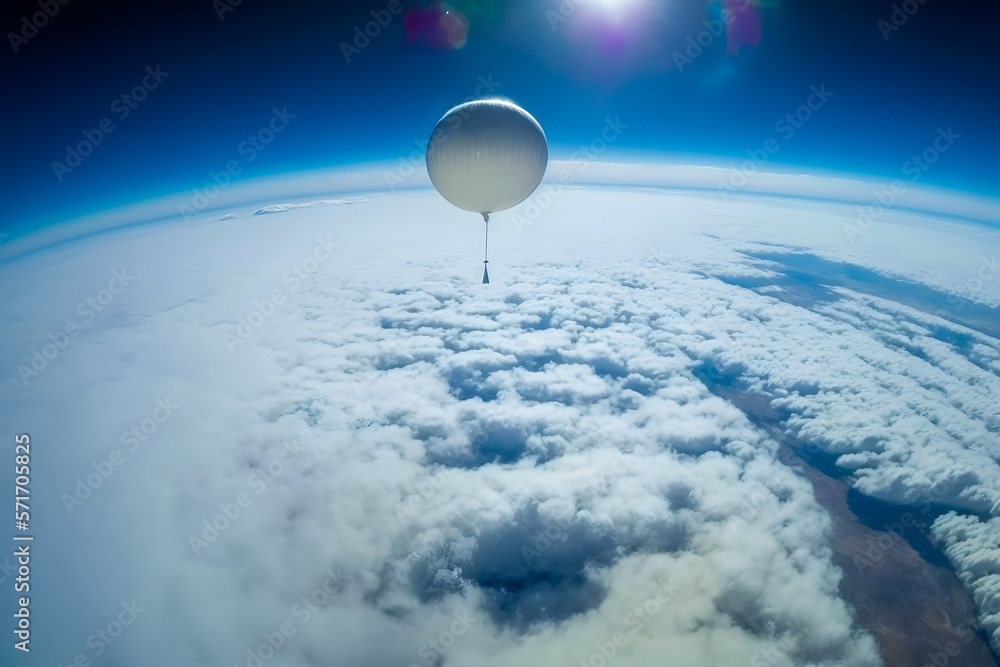 Weather balloon in the air at the border of the troposphere and ...