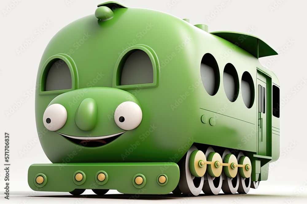 Cute 3D cartoon of green train character. Generative AI Stock ...
