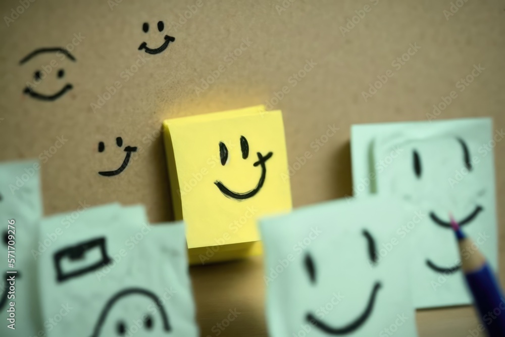 Hand-Drawn Smiley Face Sticky Note Art: Happy vs. Sad Emotions Concept ...