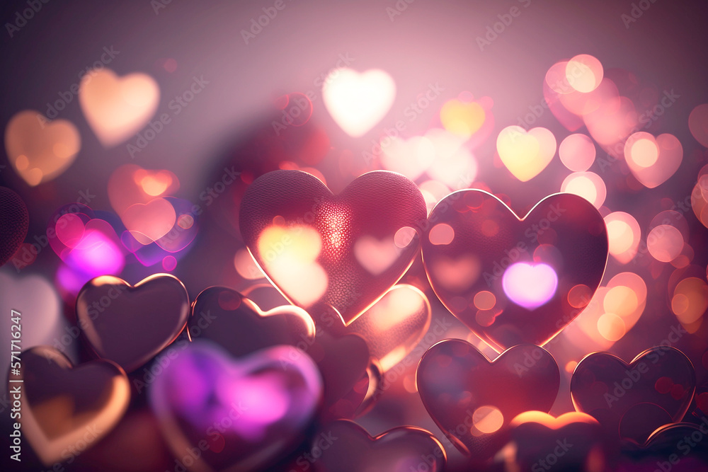 Corazones translucidos de colores pasionales, desenfocado con textura ...