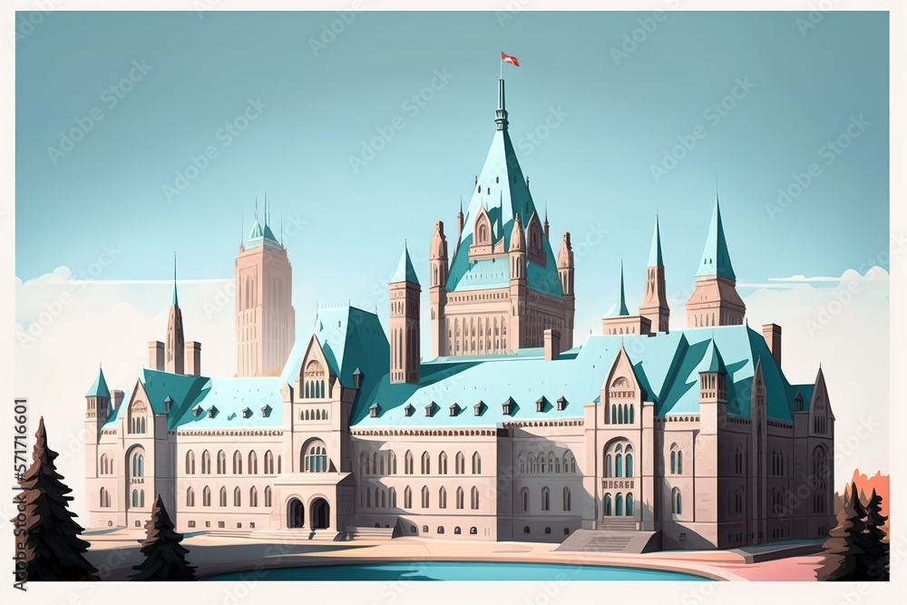 ภาพประกอบสต็อก Illustration of Parliament buildings in Canada. Travel ...