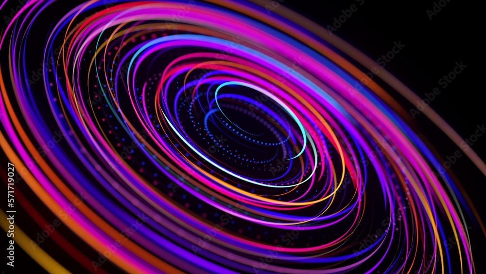 3d render. Light flow form ring structure. Light effect as abstract ...