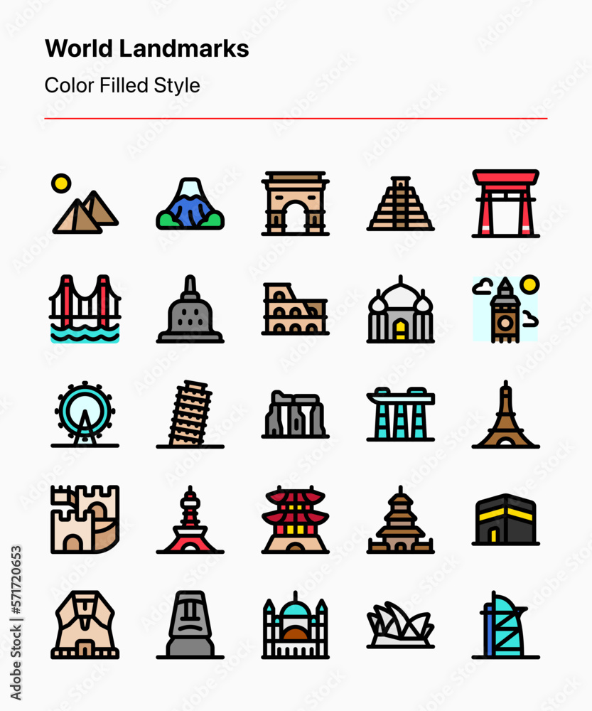 Customizable set of world landmarks covering buildings and structures ...