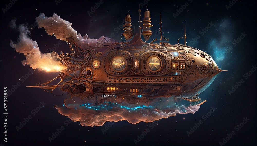 steampunk spaceship drifting to Milky Way, Beautiful Lighting, VFX ...
