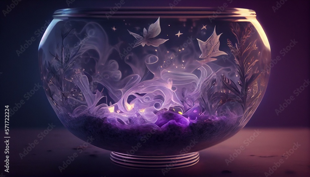 Stars in a glass bowl trying to get outside, purple smoke, Sparkly ...