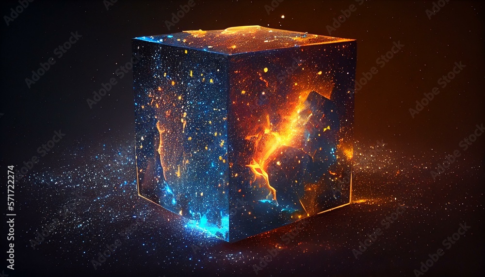 blue cube drifting through stars for unknown adventure, Time-Lapse ...