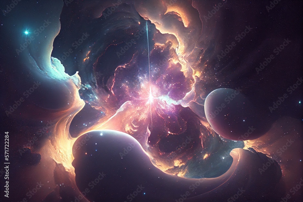 birth of a new star in a Milky Way galaxy, Futurism, volumetric Light ...