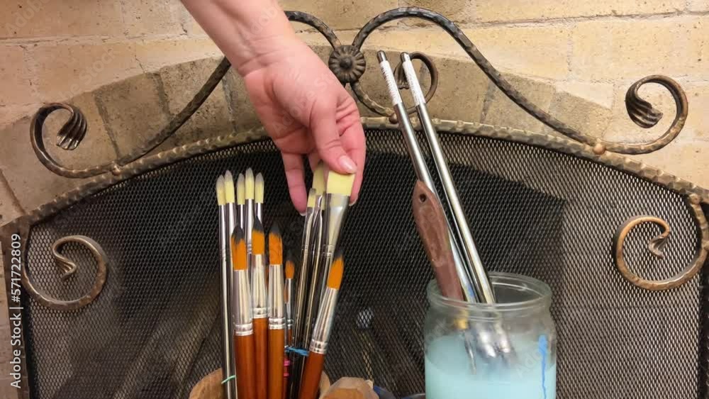 Choosing brushes village house woman artist hands master class drawing ...