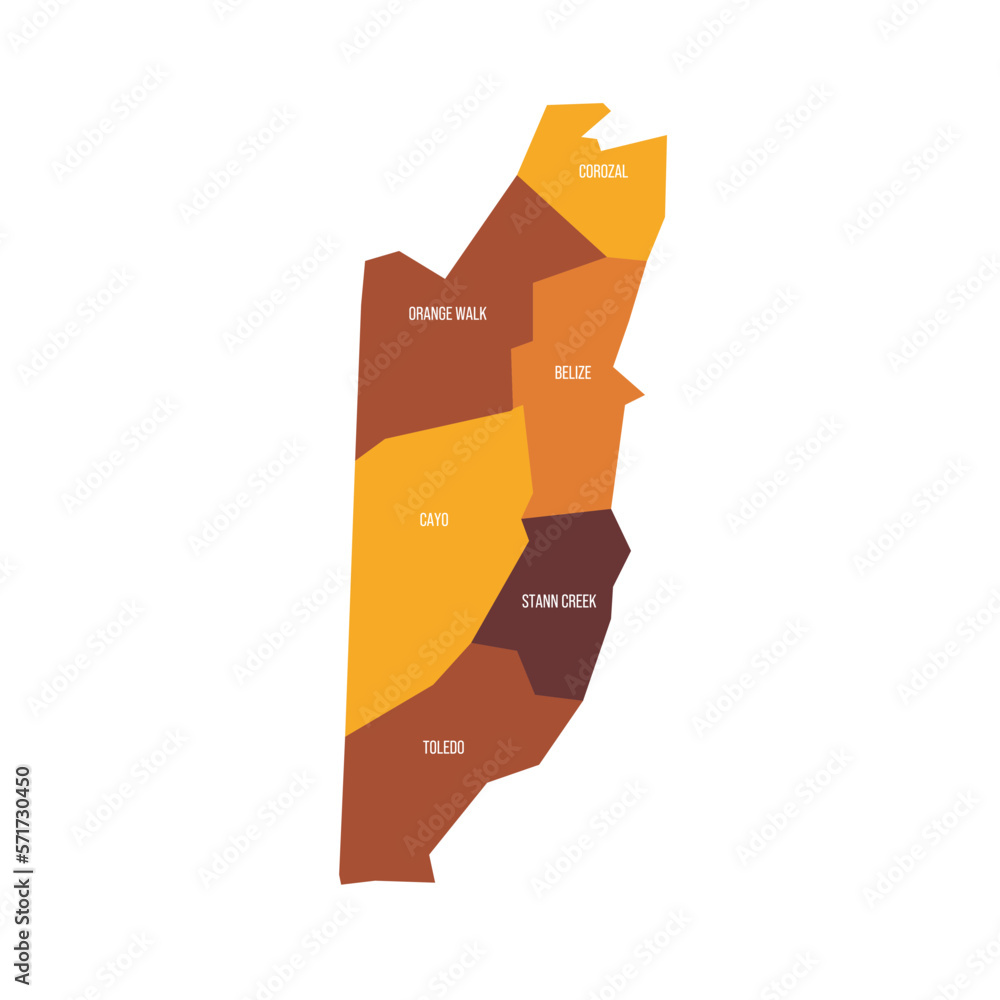 Belize political map of administrative divisions - districts. Flat ...