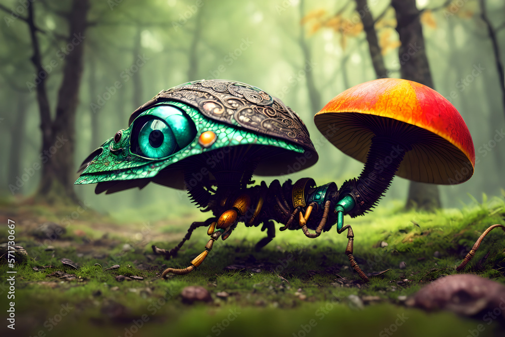 Scary small evil goblin-insect infected by parasite mushroom in the ...