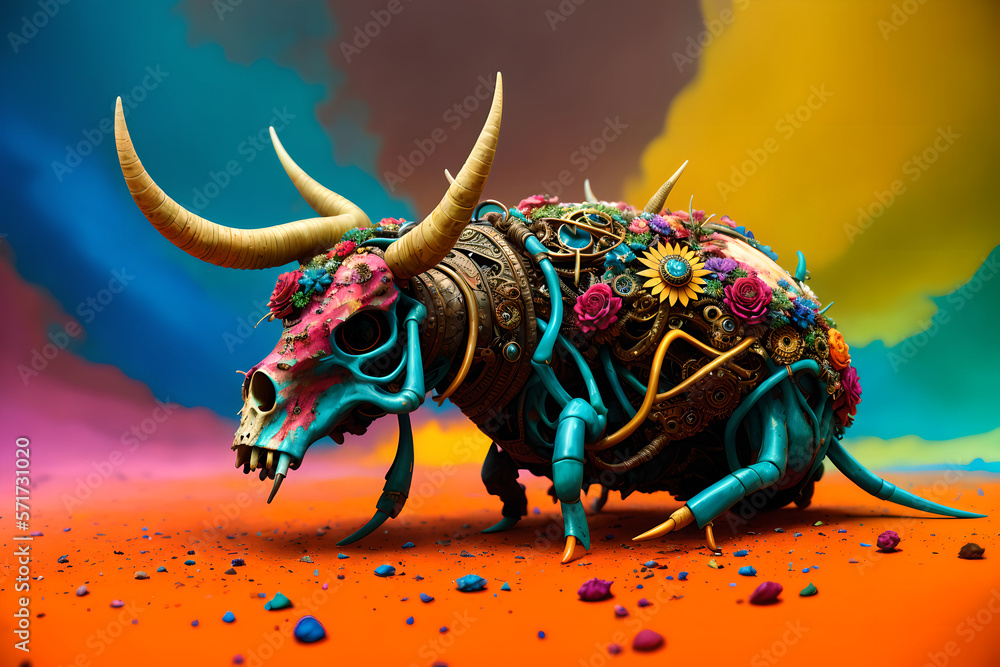 Hellish monster with fangs and horns, rotted flesh, empty eye sockets ...