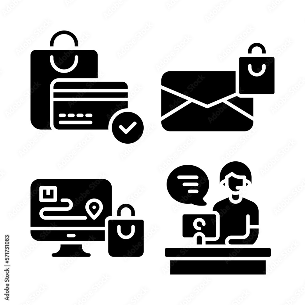 Ecommerce icons set. shopping credit card, email, app tracking ...