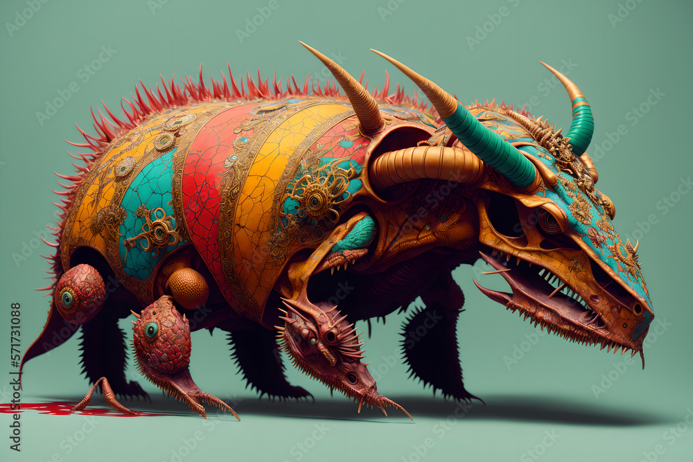 Hellish monster with fangs and horns, rotted flesh, empty eye sockets ...