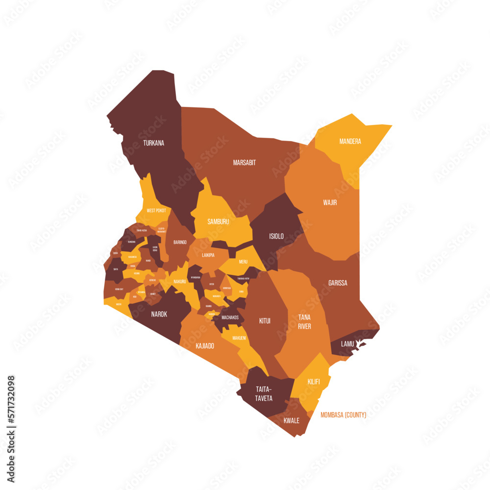 Kenya political map of administrative divisions - counties. Flat vector ...