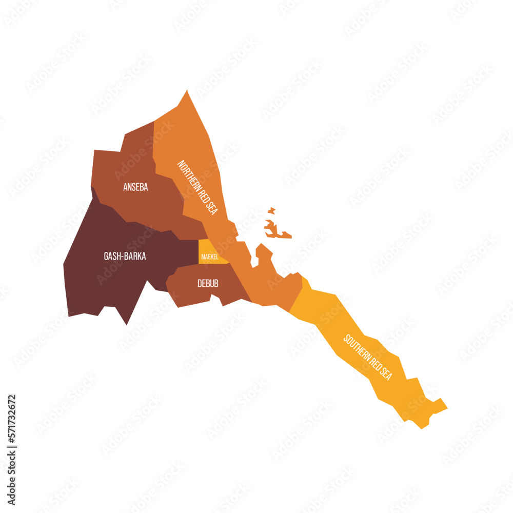 Eritrea political map of administrative divisions - regions. Flat ...