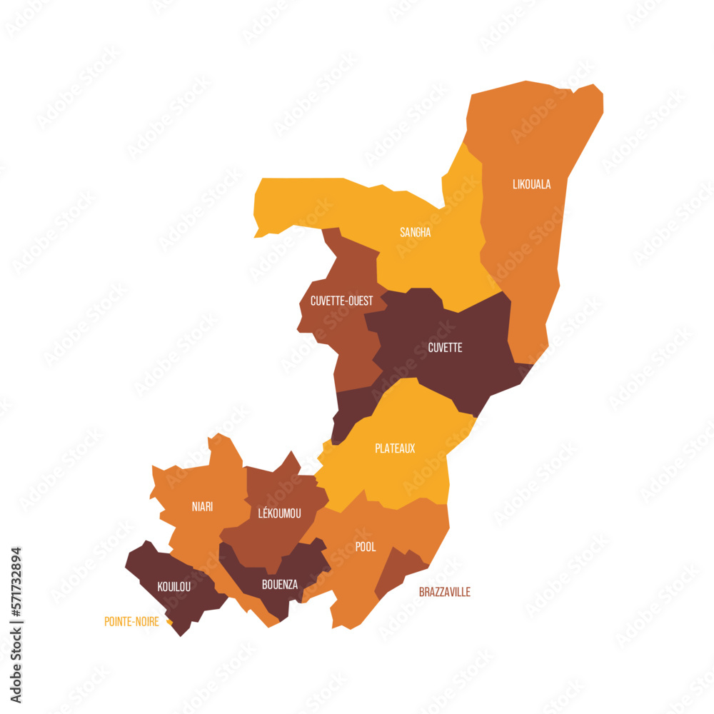 Republic of the Congo political map of administrative divisions ...