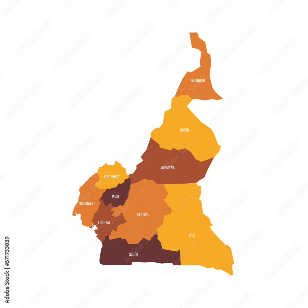 Cameroon political map of administrative divisions - regions. Flat ...