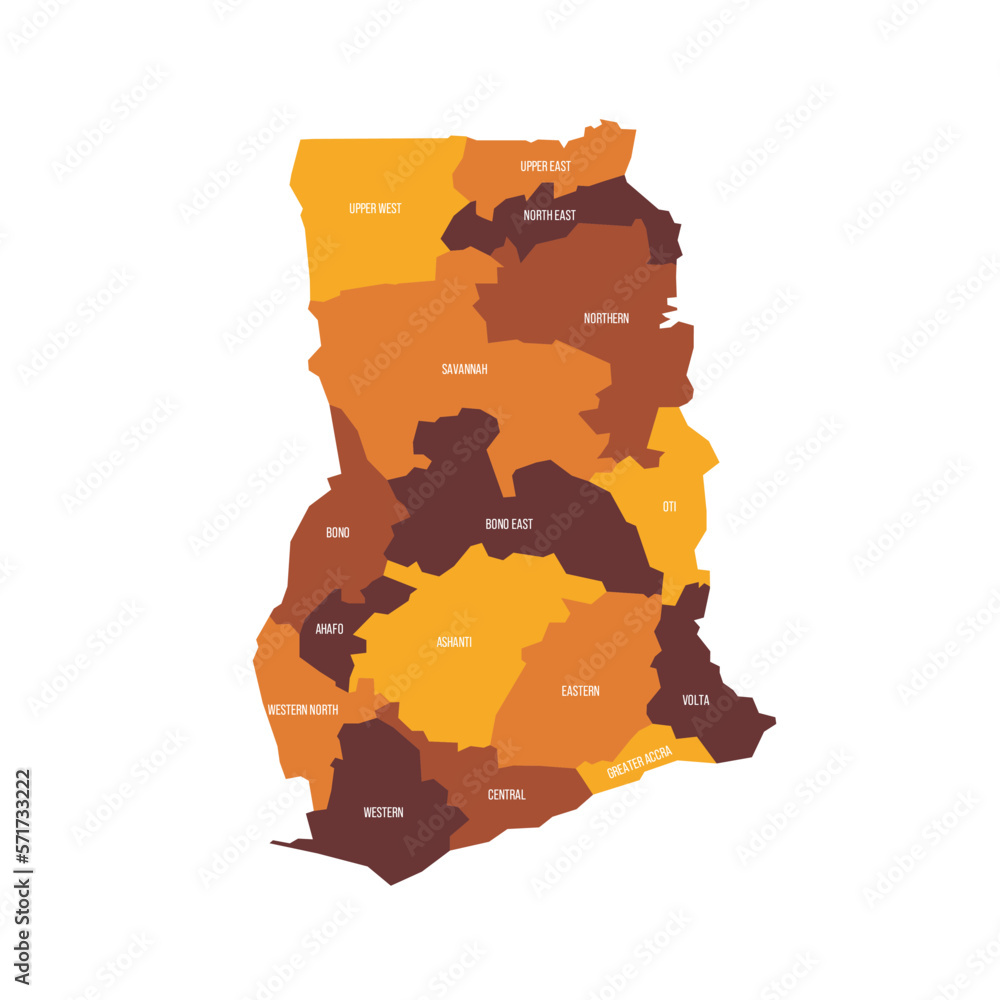 Ghana political map of administrative divisions - regions. Flat vector ...