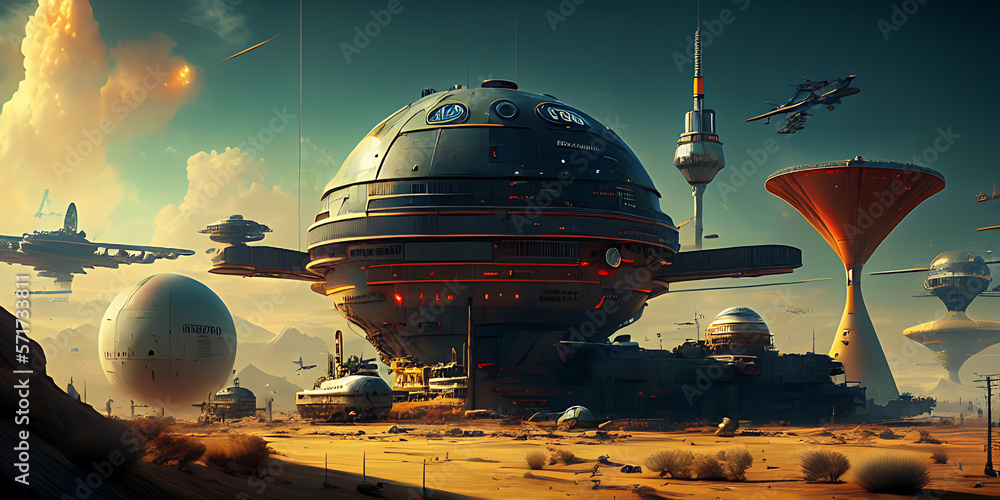 Atompunk landscape, desktop wallpaper, concept art - spheres building ...