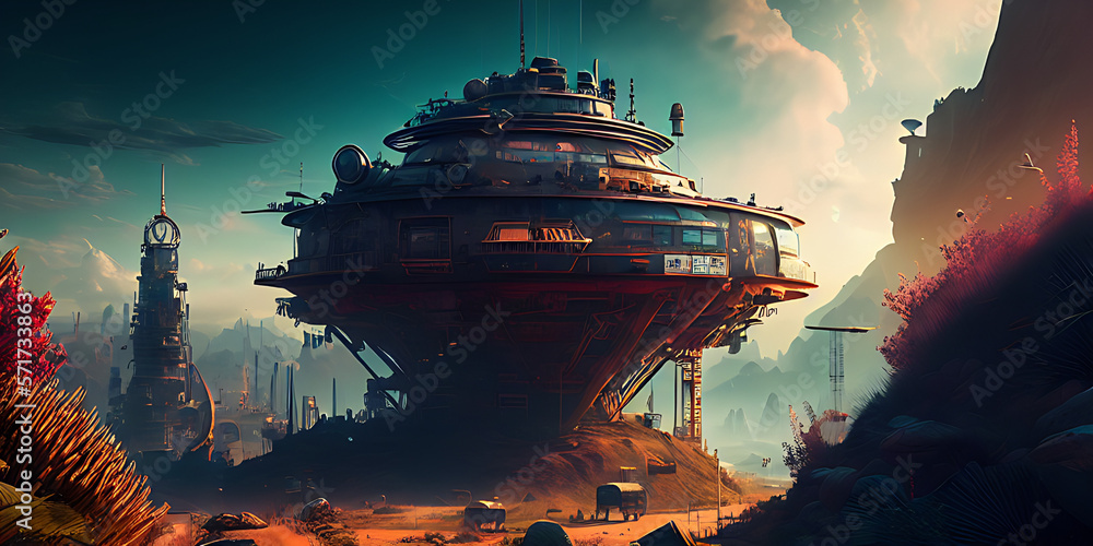 Decopunk landscape, desktop wallpaper, concept art - junk outpost in ...