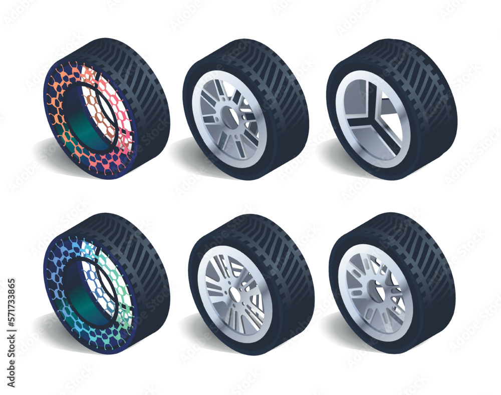 Car tires set. Collection of graphic elements for website. Part of ...